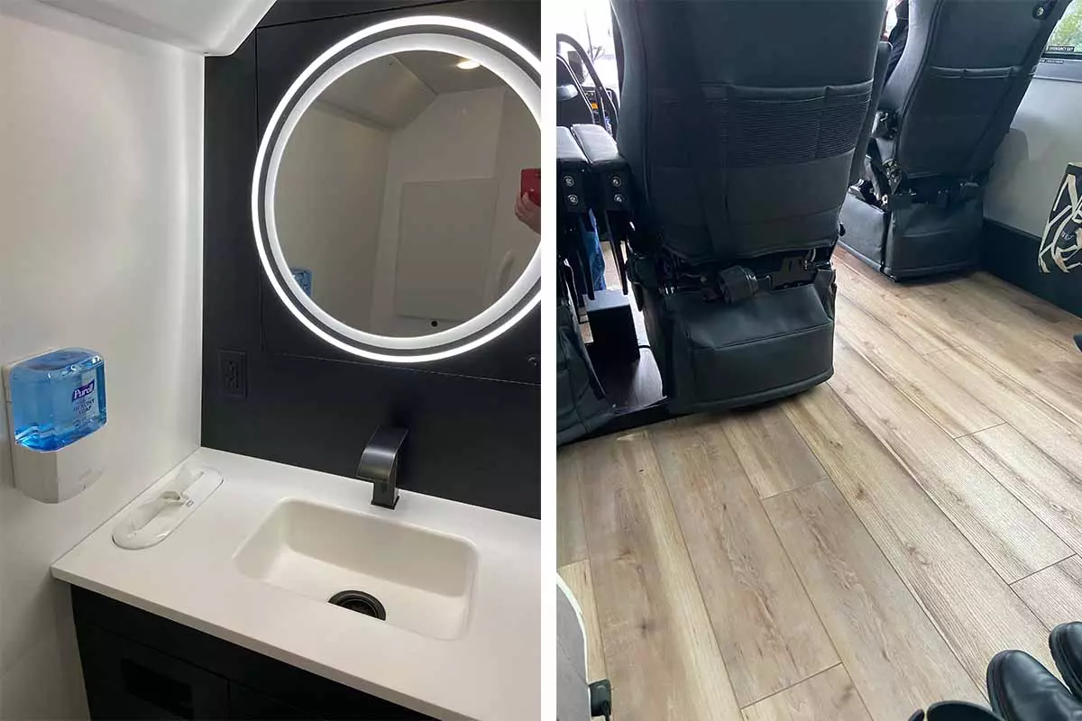 Tomas de baño y piso de The Jet, una nueva línea de autobuses de lujo