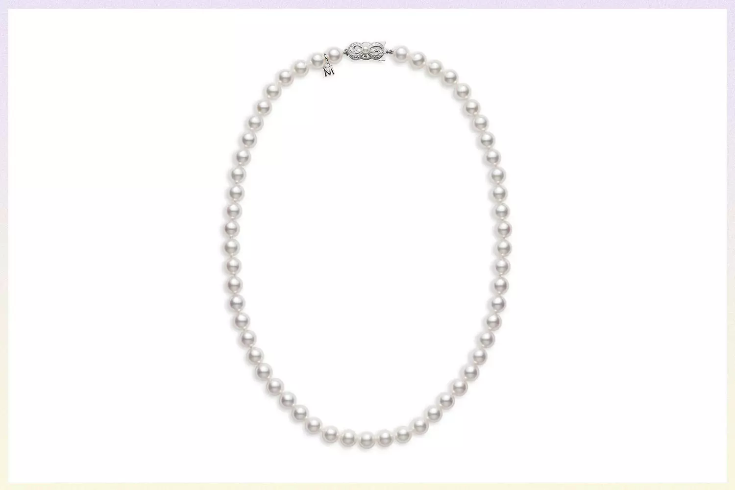 Mikimoto مۇھىم ئېلېمېنتلار 18K ئاق ئالتۇن ۋە 6.5MM ئاق مەدەنىيەتلىك ئاكويا مەرۋايىت زەنجىر