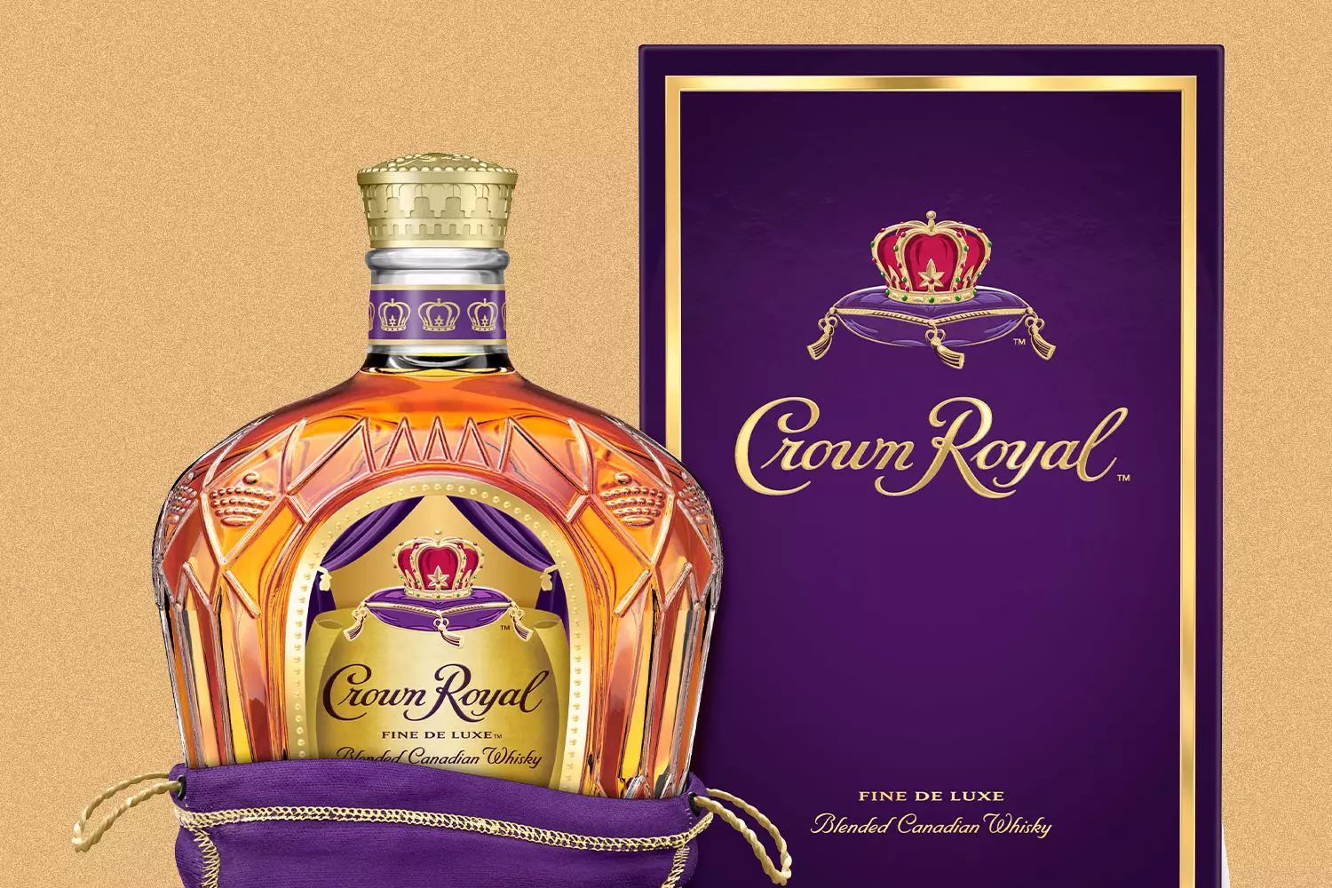 Crown Royal pudele un kastīte