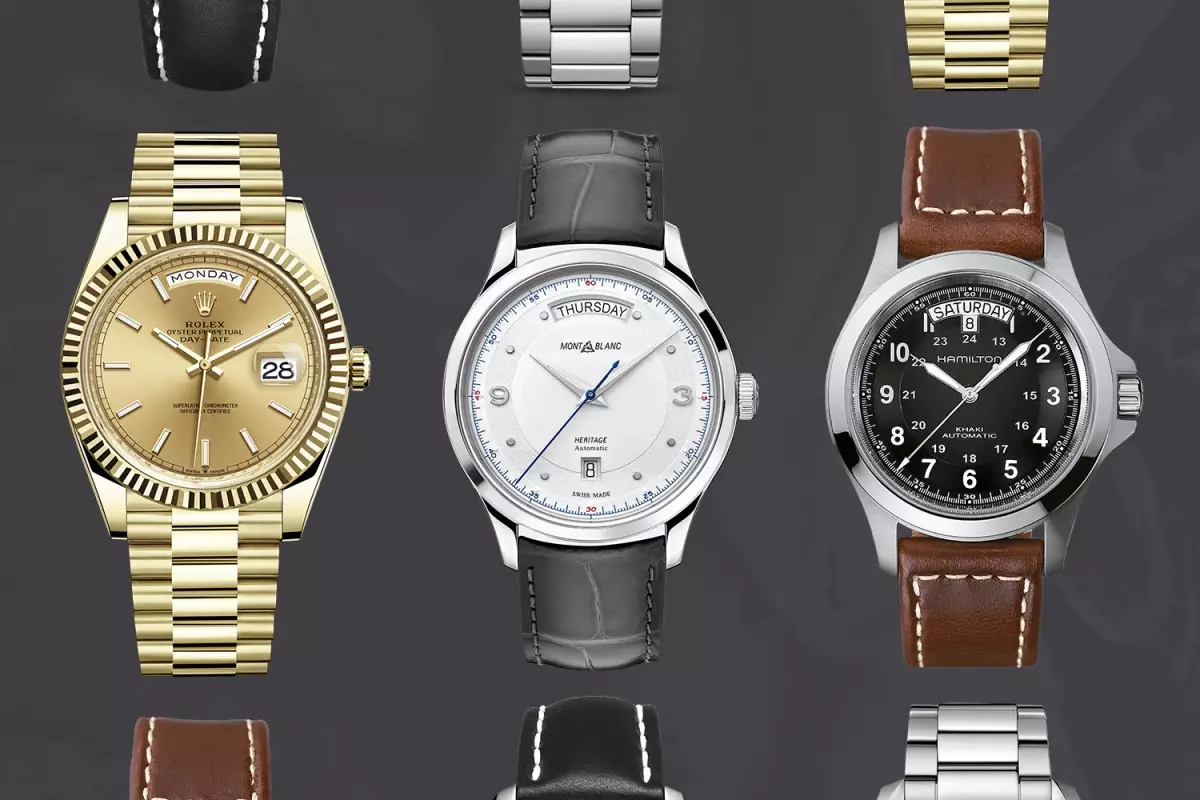 Relógios diurnos da Rolex, Montblanc e Hamilton