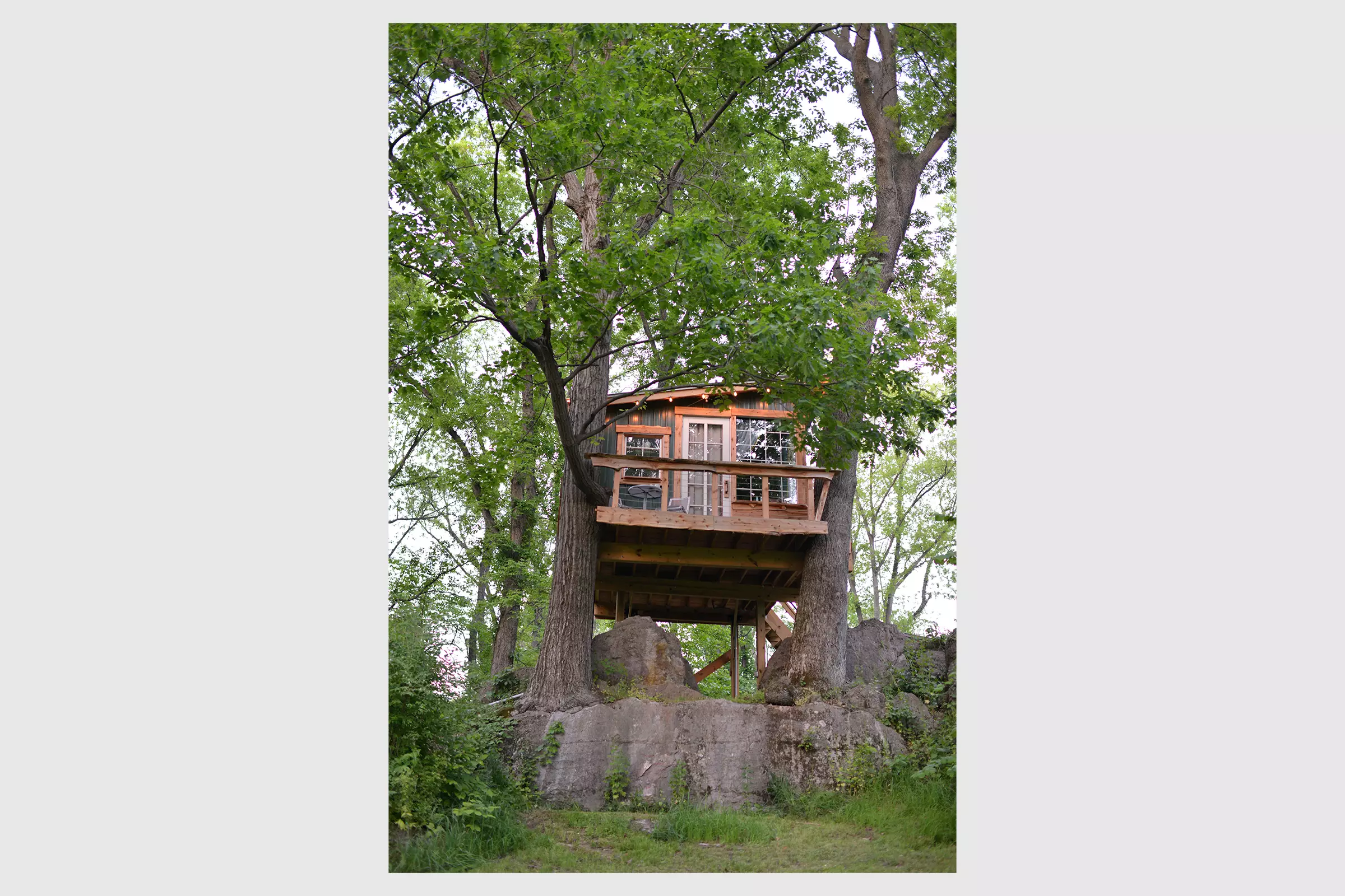 Will Sutherlandek eskuz eraiki zuen Airbnb zuhaitz-etxe biral hau.