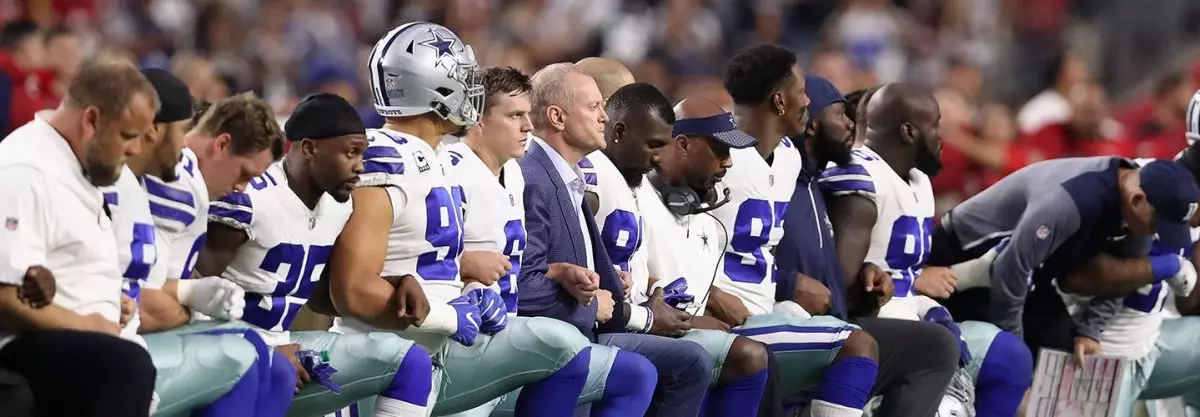 Dallas Cowboys Džerija Džounsa īpašnieks saka, ka spēlētājs, kurš himnas laikā metās ceļos, nespēlēs.