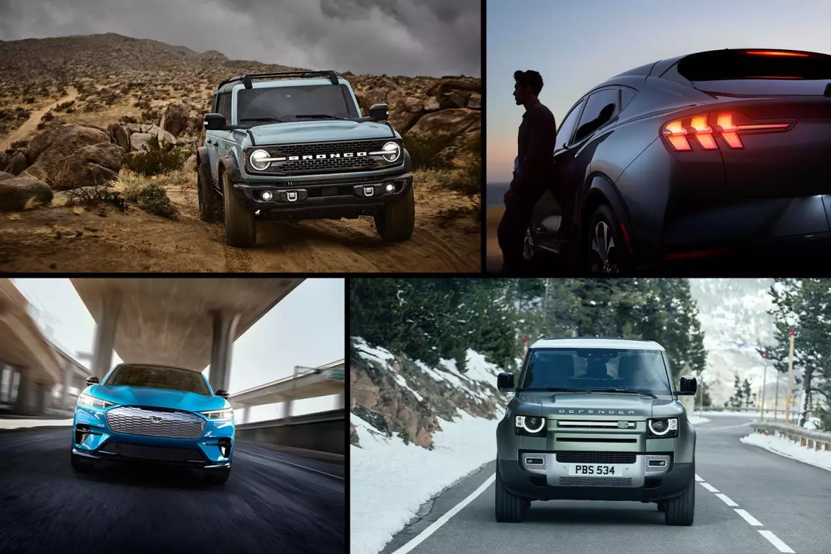 2021 Ford Bronco、2021 Mustang Mach-E SUV 和 2020 Land Rover Defender