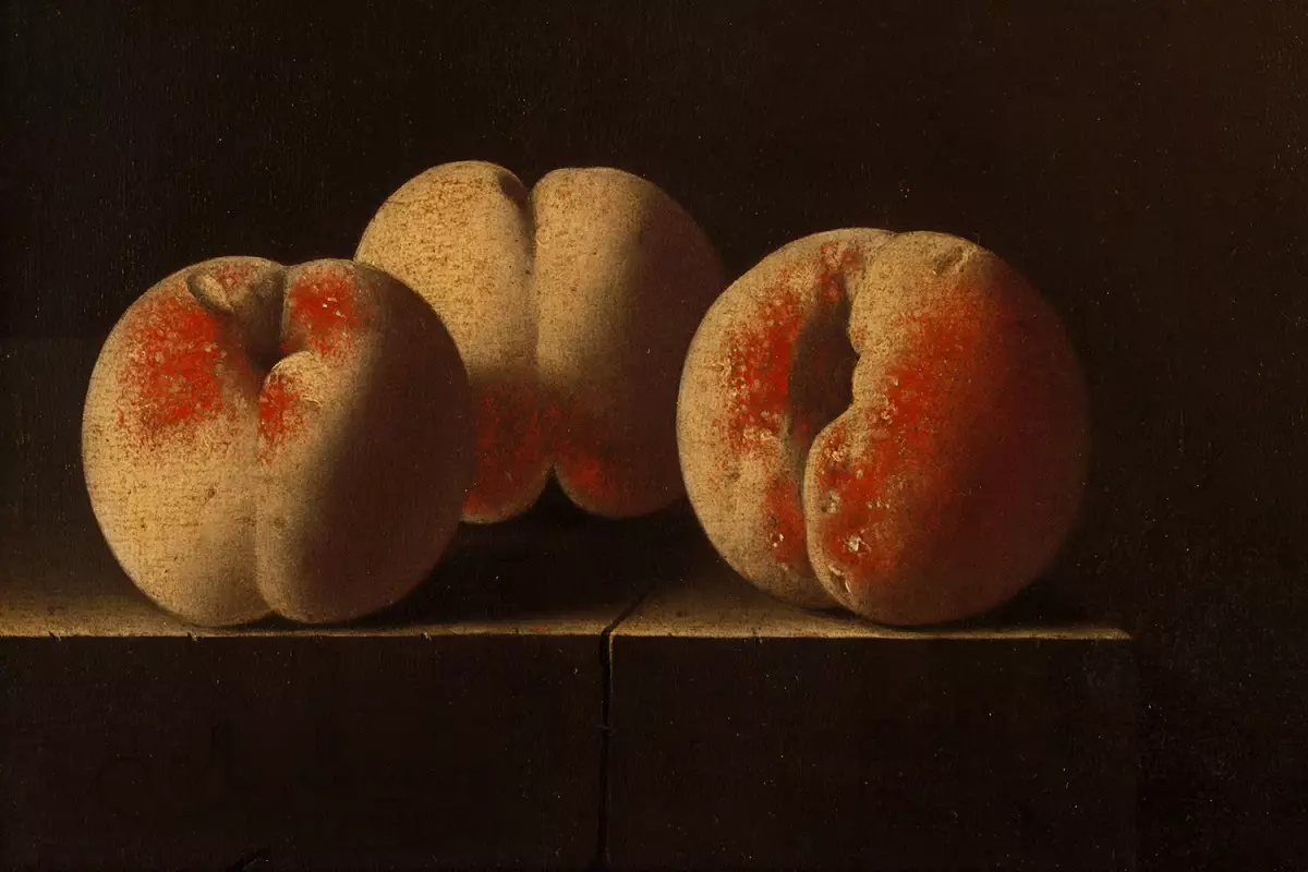 Peaches បីនៅលើថ្ម Plinth ដោយ Adriaen Coorte, 1705