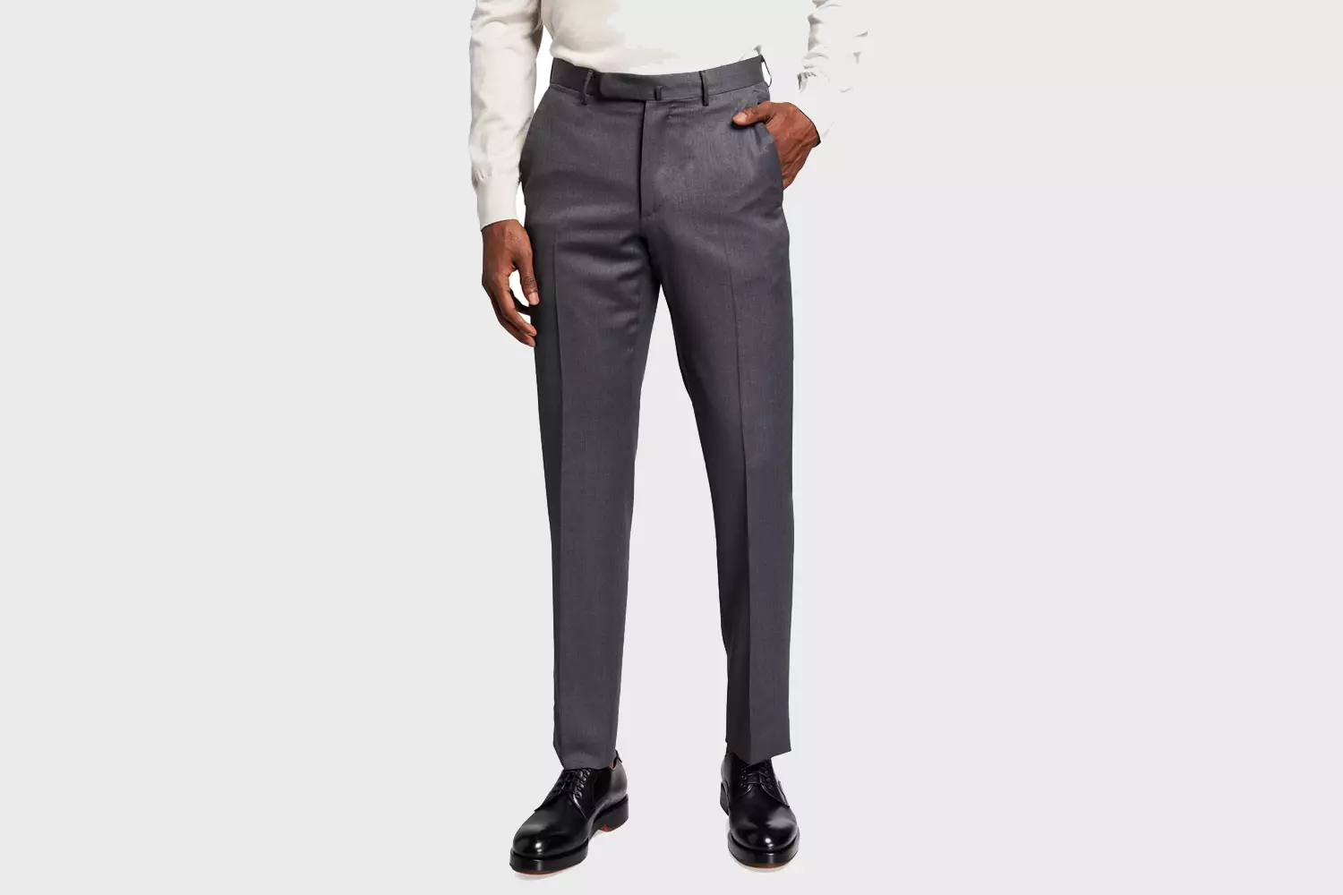 ERMENEGILDO ZEGNA Pantalón de corte regular de la de fronte plano, gris