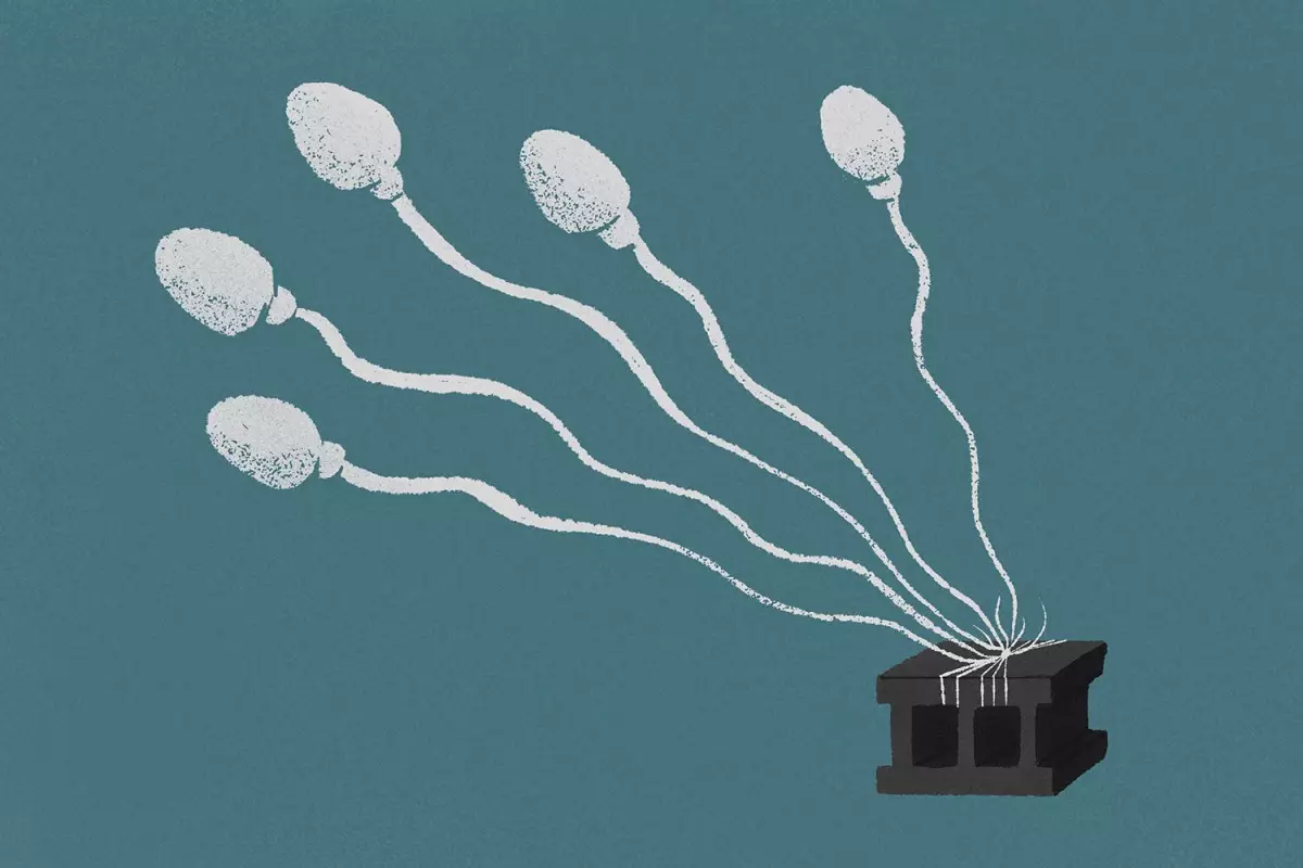 Spermier bundna till ett askeblock
