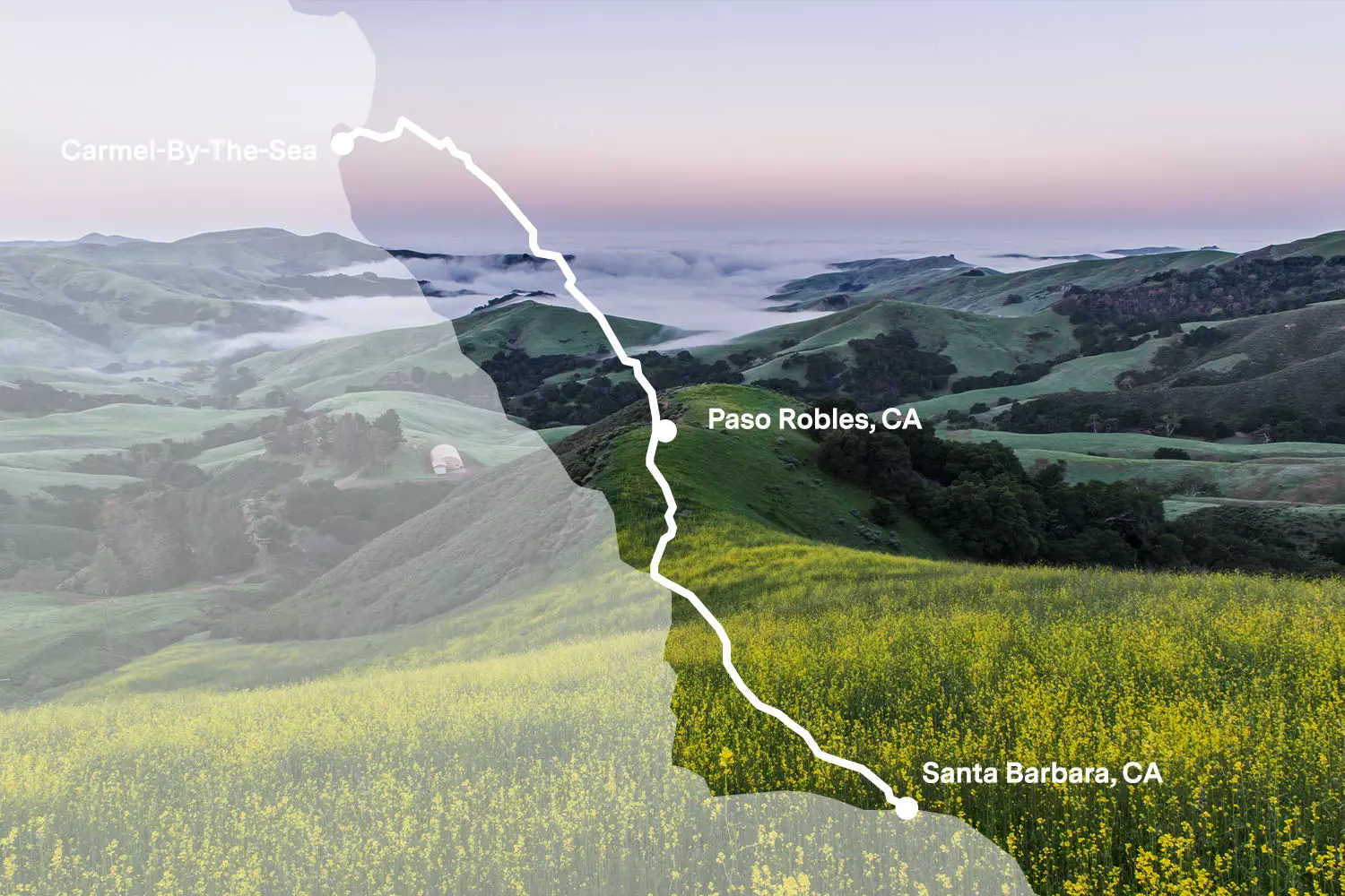 La meilleure route panoramique du centre de la Californie est l'US 101 en Californie de Paso Robles à Carmel