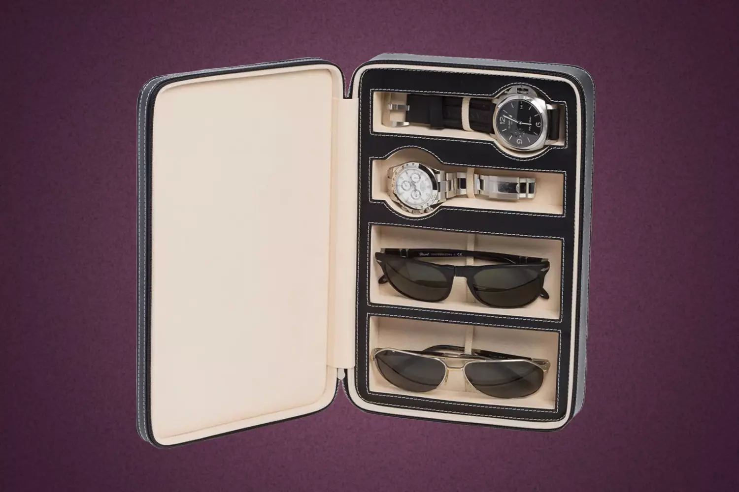 Bey-Berk Leather Watch & Sunglasses Storage Case