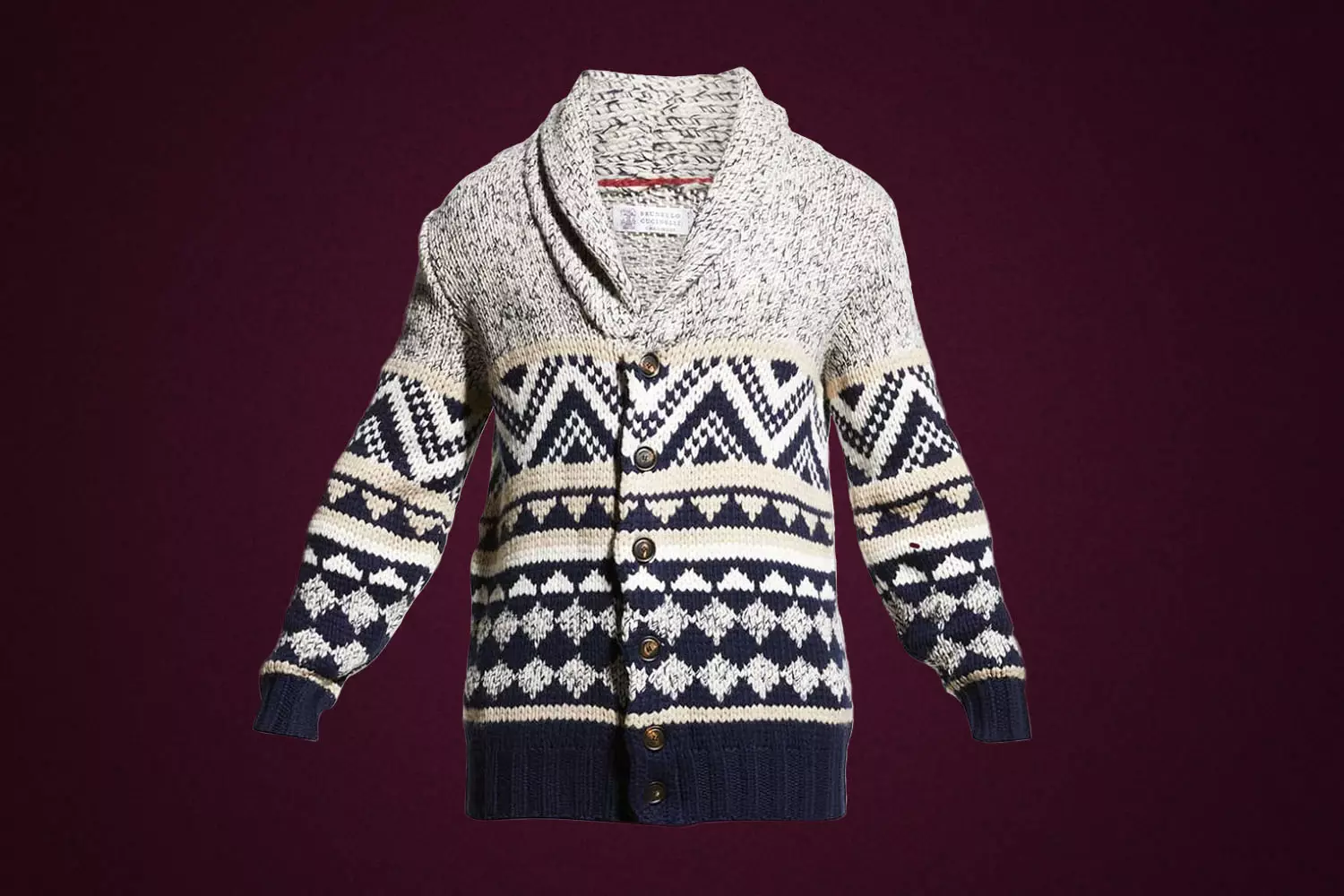 Brunello Cucinelli Geometric Shawl Sweater Cardigan