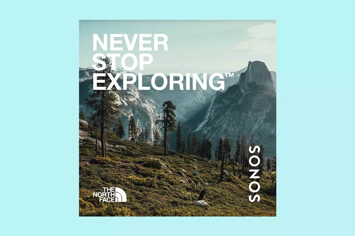 Ang logo para sa estasyon sa radyo sa Sonos/North Face nga Never Stop Exploring